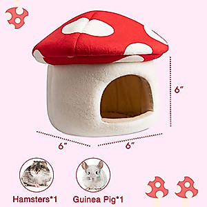 PAPITLULU Pet Bed Small Animals Bed Dutch Pig Hamster Nest Hedgehog Rat Chinchilla Guinea Habitat Mini House, Red Mushroom, S