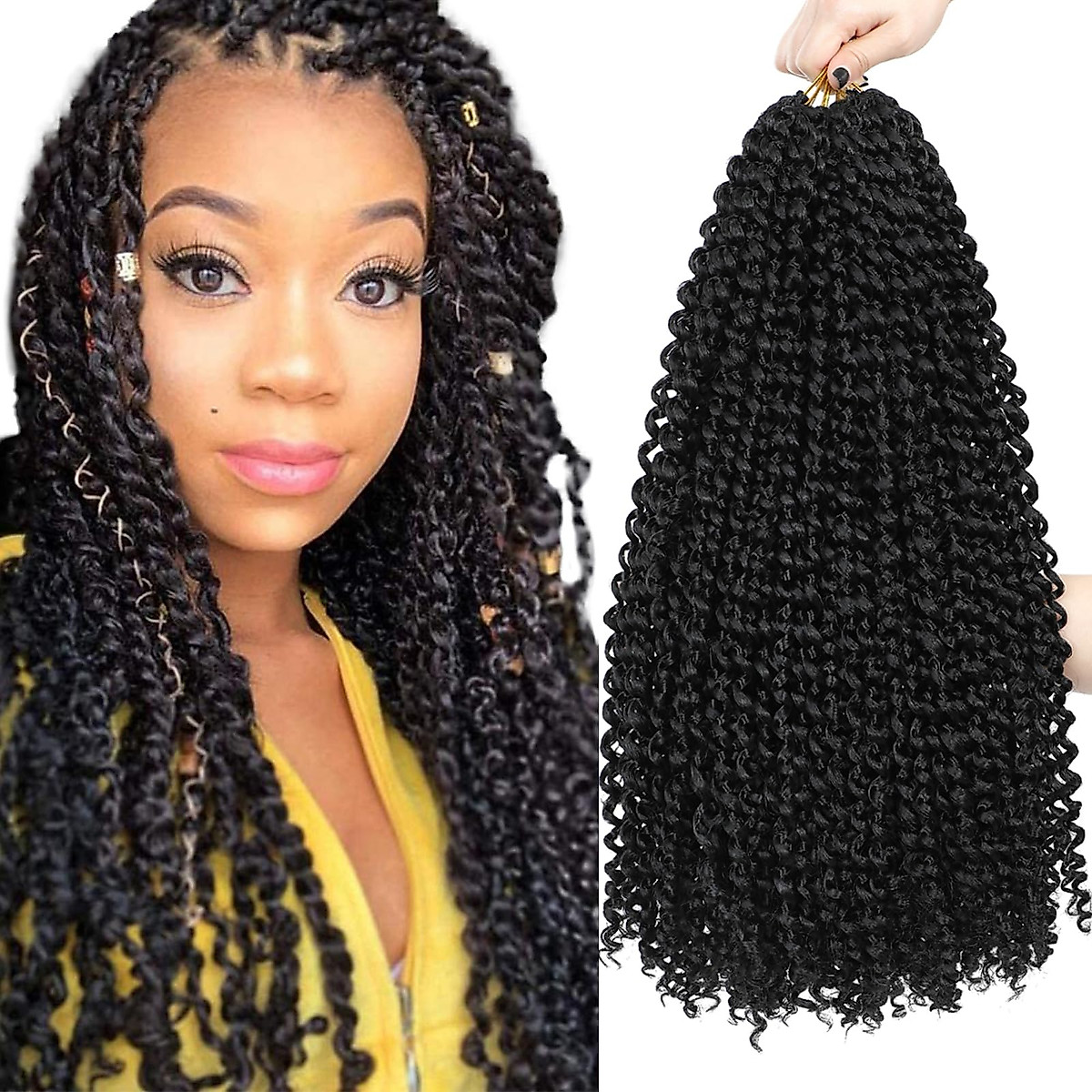 Dorsanee Passion Twist Hair 18 Inch 7 Packs Water Wave Crochet Hair Long Bohemian Curly Braiding Hair for Butterfly Locs, Faux Locs, Boho Style Spring Twist Crochet Braids (1B#)