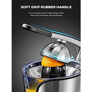 AIHEAL Electric Citrus Juicer Squeezer, Oranges Juicer with Rubber Handle and Two Size Cones, 160W Silent Motor Juice Squeezer for Orange, Lemon and Grapefruit