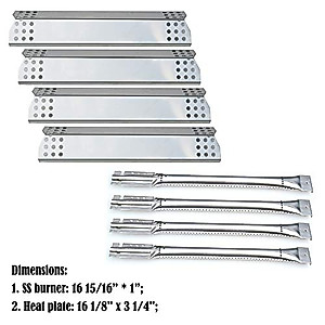 Direct Store Parts Kit DG173 Replacement 16 15/16 inch Burner for Kitchen Aid 720-0733A,4 Burner Gas Grill Burner,Heat Plate (Stainless Steel Burner + Stainless Steel Heat Plate)