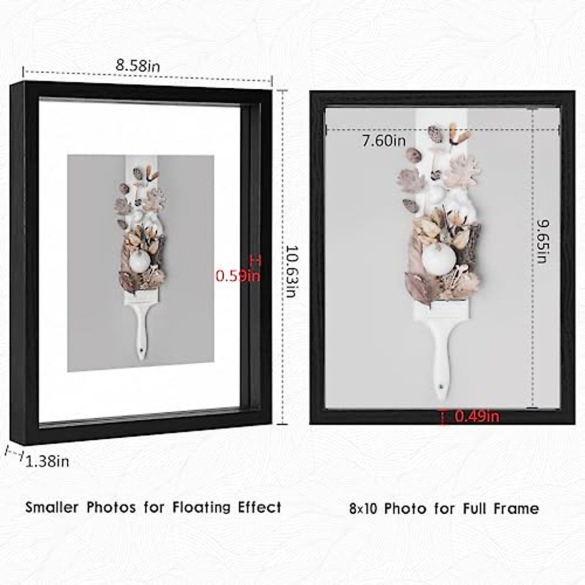 MUYE 8x10 Floating Frames Set of 2,Double Glass Picture Frame Display Any Size Photo up to 8x10,Wall Mount or Tabletop Standing,Black