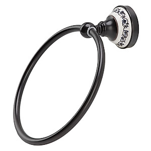 VTOSEN Towel Ring Holder in Antique Brass with Porcelain Accents,Bathroom Wall Mount for Towels and Washcloths