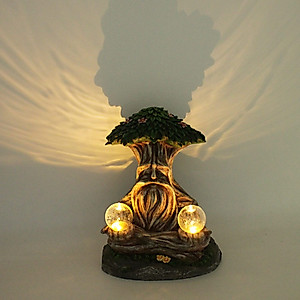 Zen Tree Man Solar Statue Meditation Old Man Figurine with LED Light Fairy Garden Tree Elf Gnome Statue，for Outdoor Decor Patio Yard Lawn Porch Halloween Decoration,11" Tall