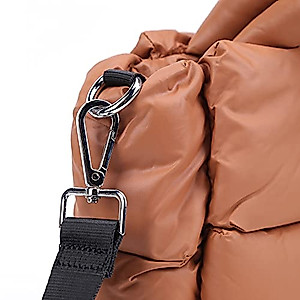 AZURAOKEY Puffer Tote Bag, Check Cotton-Padded Bag Autumn Winter Lady Soft Puffer Shoulder Bag Warm for Work (Brown)