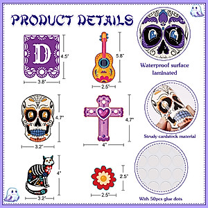 WhatSign Day of The Dead Decorations Halloween Cutouts Sugar Skull Decor Cutout Dia De Los Muertos Halloween Paper Decorations Cutouts Classroom Bulletin Board Halloween Day of The Dead Party Supplies