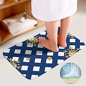 Isicerss Bathroom Mat Set Non-Diamond Chequered Golden Snow Slip Bath Rug U-Shaped Contour Toilet Mat and Toilet Lid Cover Bath Mat,3 Piece
