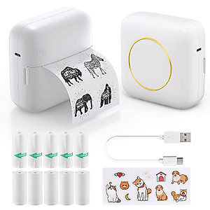Mini Printer Portable Bluetooth-compatible Photo Printer with 10 Rolls Paper, Inkless Pocket Printer for iPhone Thermal Sticker Maker Machine Label Printer for Receipt Picture Notes Study Home Office