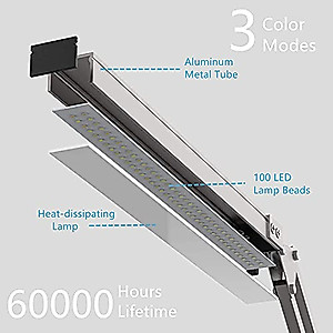LED Desk Lamp, BZBRLZ Metal Swing Arm Lamp, Eye-Caring Architect Task Lamp, Dimmable Office Table Lamp with 3 Color Modes, 10 Brightness Levels & Adapter, Memory Function(White)