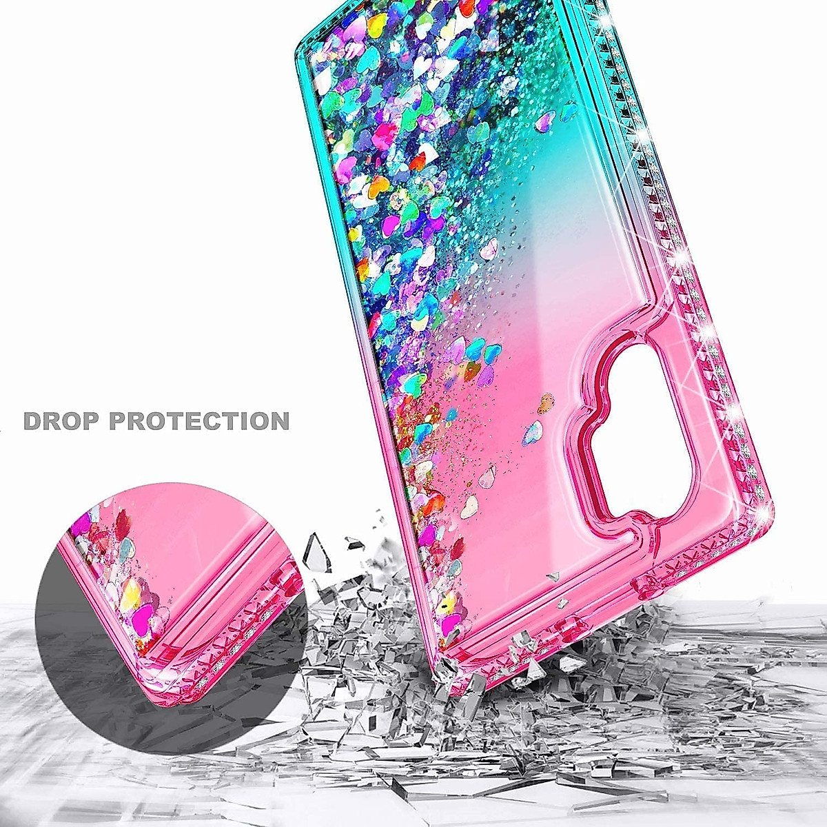 NGB Supremacy for Galaxy Note 10+ (Plus) Phone Case with Screen Protector (Flexible TPU), Ring Holder/Wrist Strap Lanyard, Glitter Floating Liquid Cute Case for Samsung Note 10 Plus Pink/Aqua