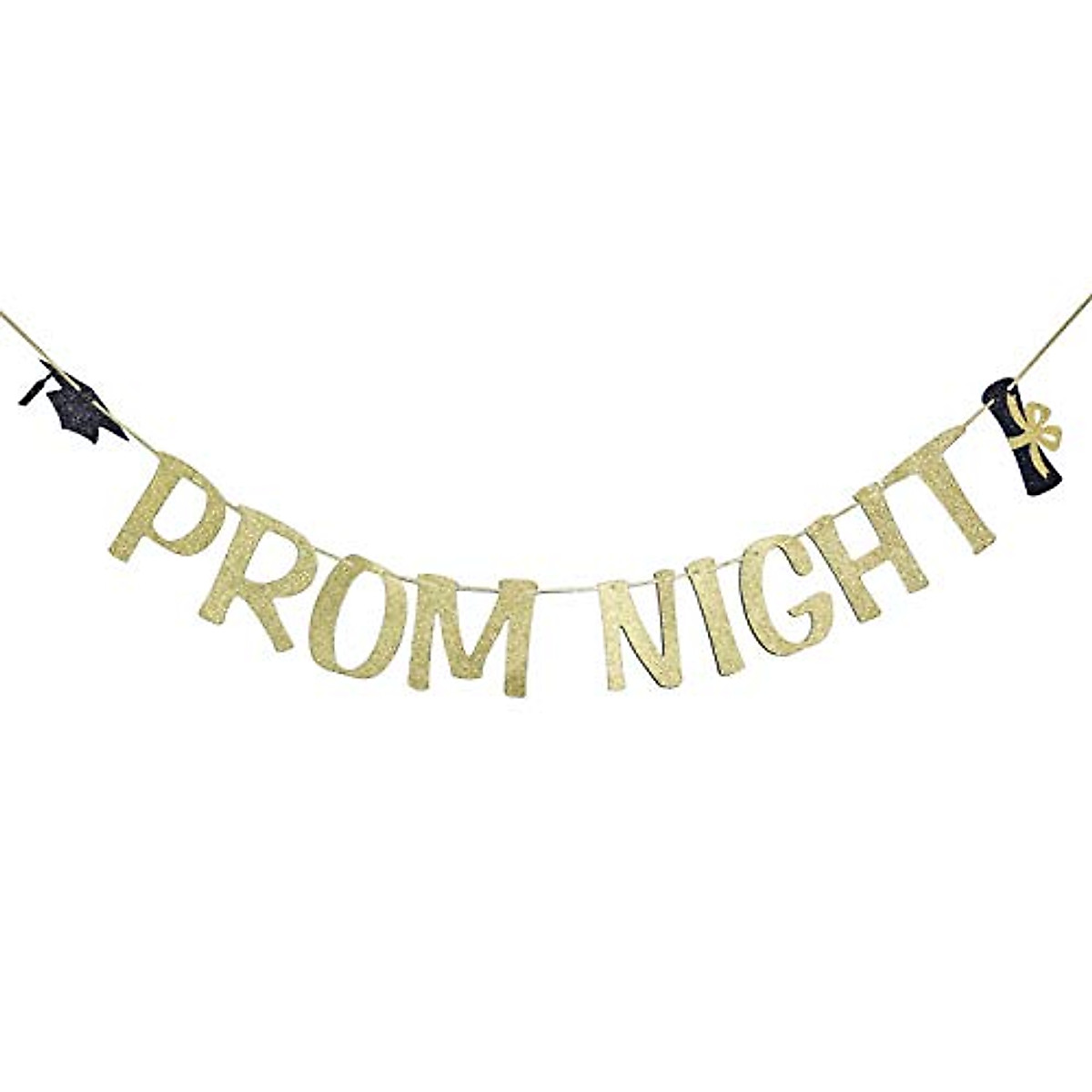 Prom Night Gold Glitter Banner, Prom Party Paper Decors Backdrops, Graduation Garland, Class of 2023 Grad Party Decorations Supplies (Gold)