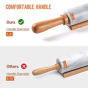 PARMEDU Solid Marble Rolling Pin Set with Wooden Base, Silicone Baking Mat and Dough Scraper, 10-inch Roller White, Model BK003
