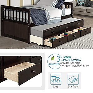 Harper & Bright Designs Twin Captain's Bed Storage Daybed with Trundle and Drawers for Kids Teens and Adults, Espresso