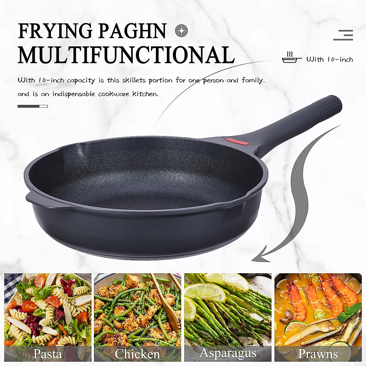 Vinchef Nonstick Frying Pan With Lid, 10 Inch Chef's Pan Deep Anti Scratch, Cast Aluminum Cooking Pan, Multi Stovetops Compatible, Dishwasher Safe