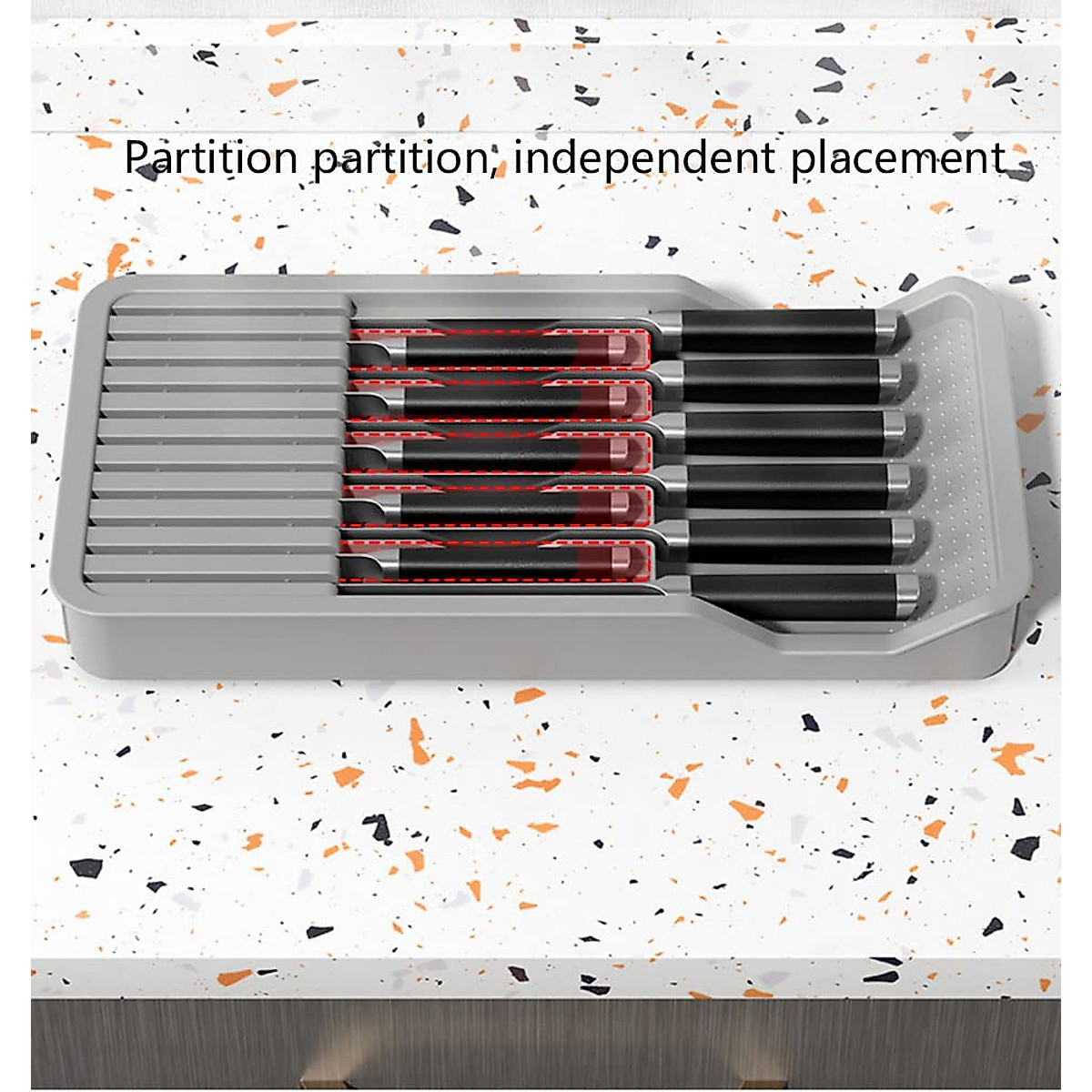 CYlovinho Kitchen Knife Drawer Organizer, Kitchen Drawer Organizer Insert Fixed 11 Knives (Without Knife), Save Space and Kitchen Safety (Gray)