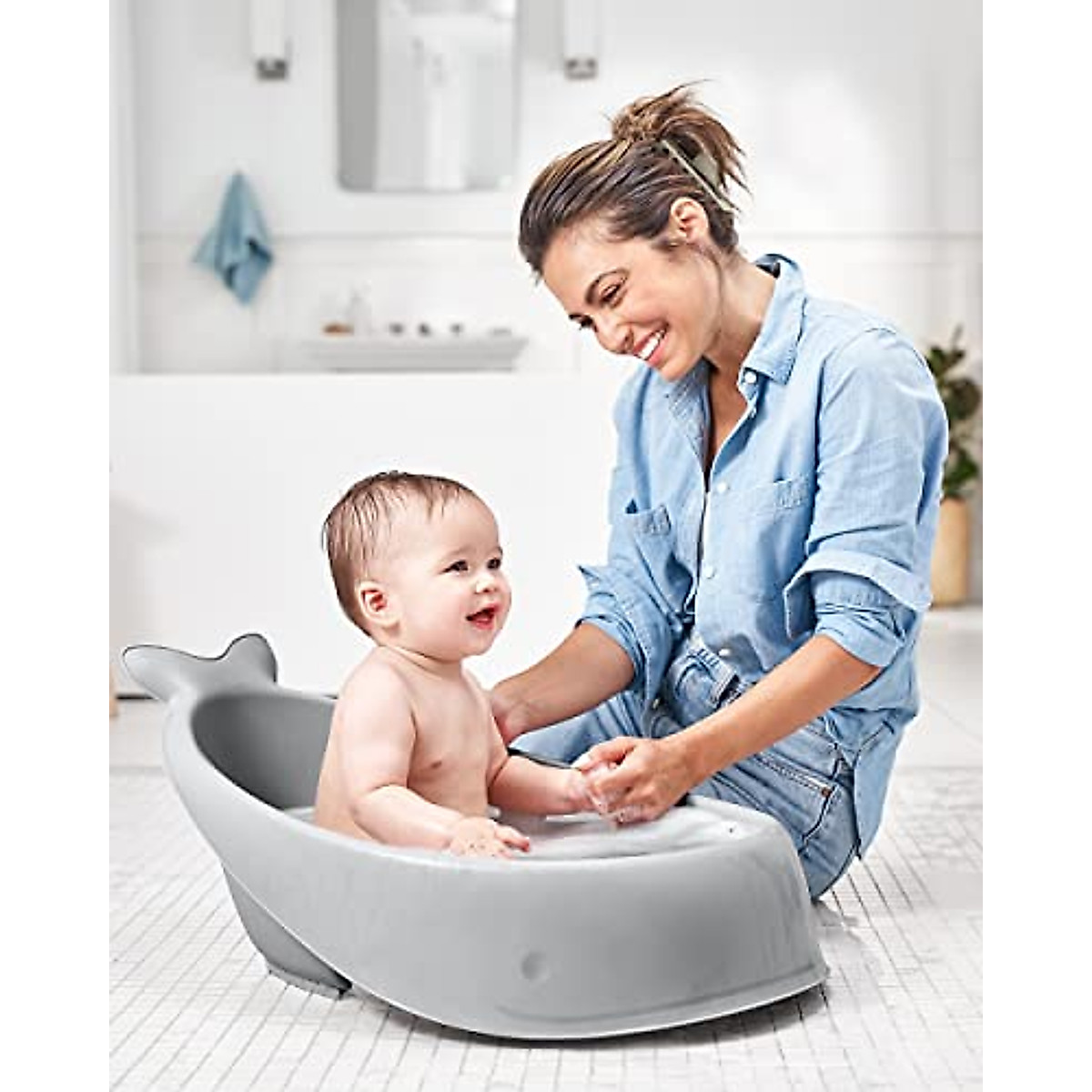 Skip Hop Baby Bath Tub, 3-Stage Smart Sling Tub, Moby, Grey