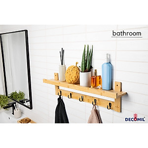 DECOMIL - Coat Rack with Shelf, Bamboo Coat Rack, Coat Rack Wall Mount, Coat Hanger with Shelf