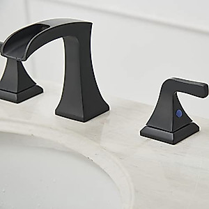 Bathfinesse 3 Hole Widespread Bathroom Faucet Two Handle 8 Inch Matte Black Bathroom Sink Faucets & Parts with Pop Up Drain Assembly Deck Mount Lacquer Vanity Stylish Modern Supply Hose Lead-Free