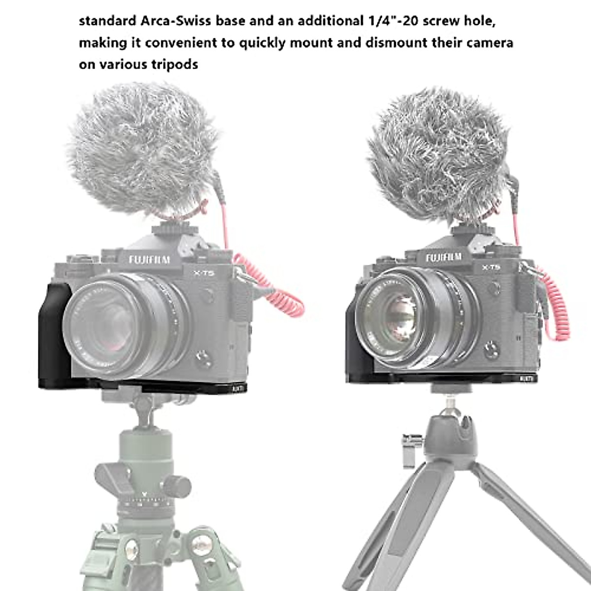 AUKTU X-T5 L-Shape Handgrip Grip for FUJIFILM XT5 Camera, Silicone Side Handle, Built-in Arca Swiss Plate, Extra 1/4"-20 Thread Hole(Black)