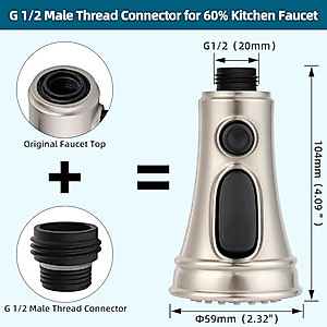 Hygie Rinse Pull Down Faucet Head Replacement with 11 Adapters Compatible with Moen Delta Kohler Curve Faucet Head, 3 Function Kitchen Sink Faucet Sprayer Head Fit Most Faucet, Brushed Nickel