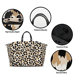 Leopard Print Diaper Bag Tote with Stroller Straps, Animal Texture Large Capacity Baby Stroller Organizer Bag, Multi-Function Nappy Bag Travel Handbag