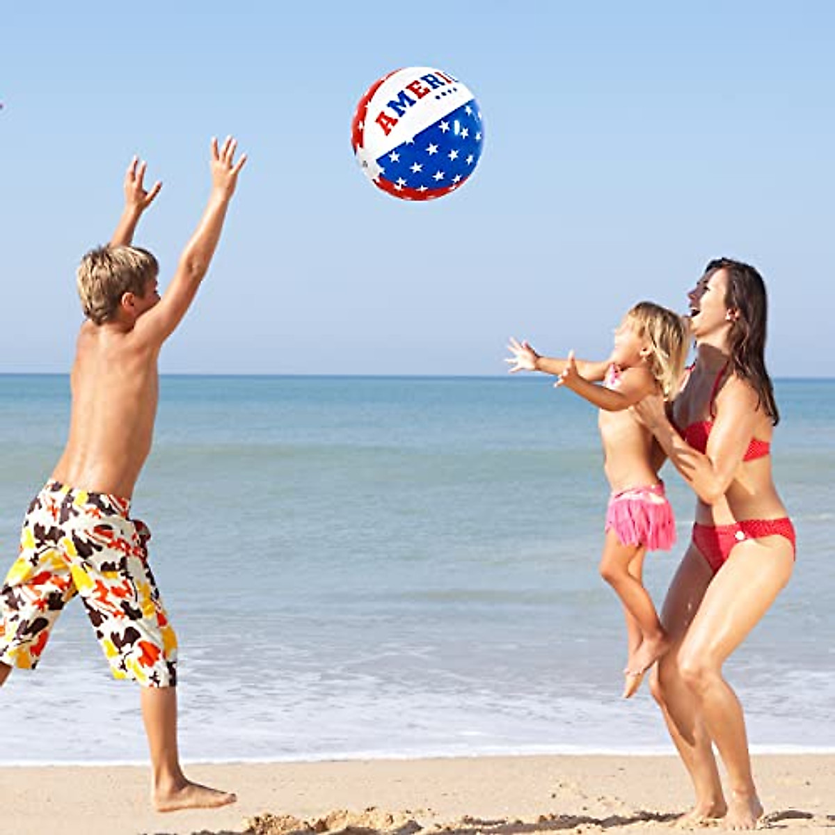 Whaline 8 Pieces Patriotic Inflatable Beach Balls 4th of July Party Favor Gifts America Stars Red Blue PVC Balls for Independence Day Beach Party Decor Supplies Water Sand Game Accessory Boys Girls