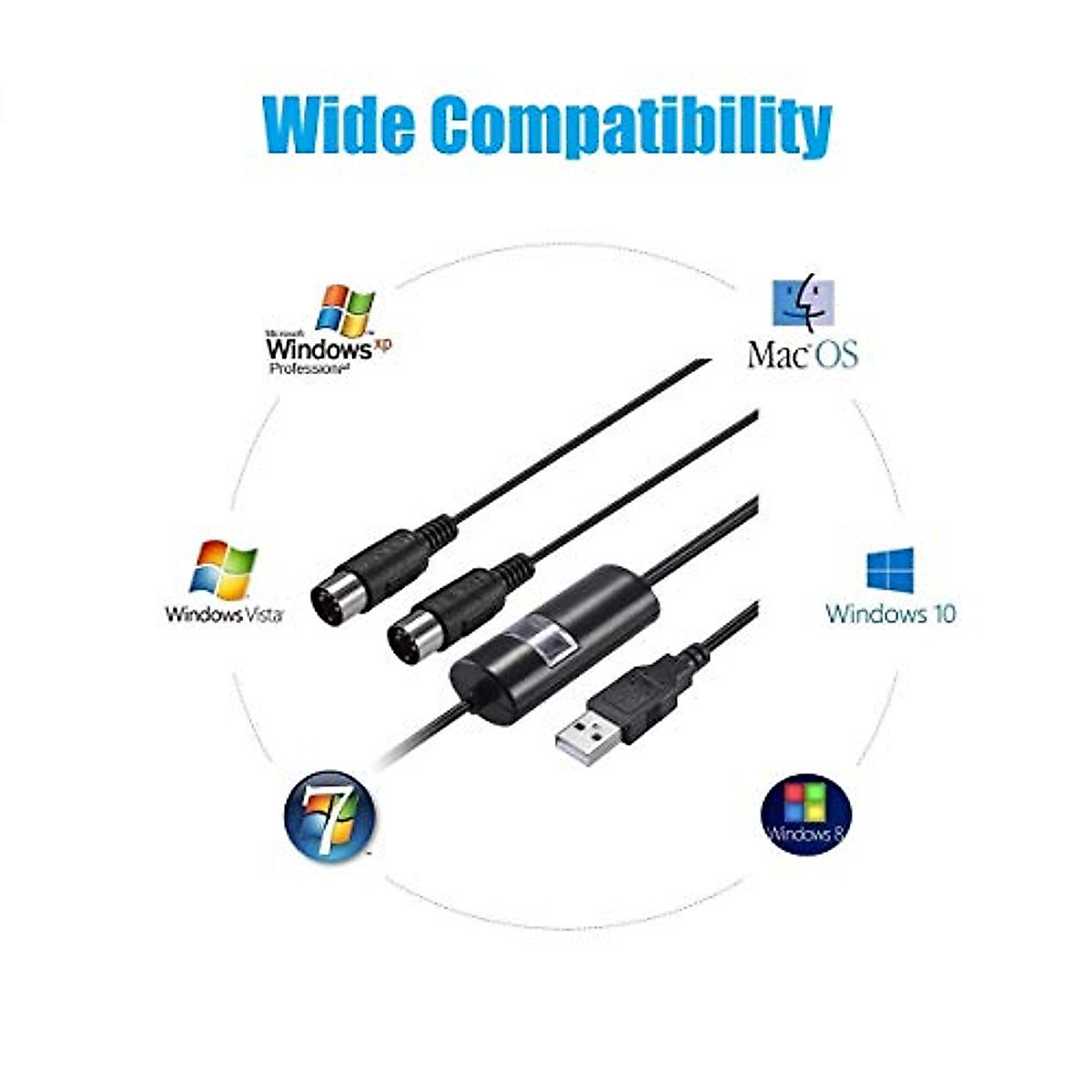 LiDiVi MIDI USB interface MIDI Cable Adapter with Input & Output Connecting, Piano Keyboard/Synthesizer for Editing & Recording Professional MIDI Adapter Cord with Windows/Mac for Studio Black (6.5Ft)