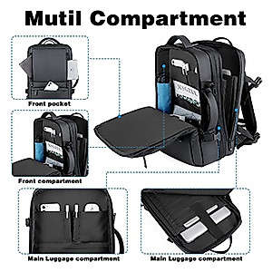 Travel Backpack, Extra Large Travel Backpack, Carry On Backpack, 40L Expandable Flight Approved Water Resistant Luggage Casual Daypack with USB Port Fits 17 Inch Laptop, Travel Gifts for Men, Black