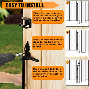 DJSUNPACKING 24" Heavy Duty Cane Bolt Gate Drop Rod-Steel Gate Ground Latch Designed for Wood Metal Vinyl Gates or Double Doors Fence Applications-2 Pack