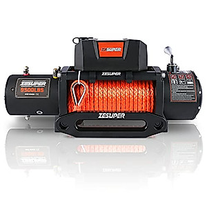 ZESUPER 9500 lbs Electric Winch Kit Waterproof IP67 Electric Winch with Hawse Fairlead, with Both Wireless Handheld Remote and Corded Control Recovery (9500-Rope)