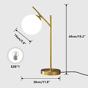 Fulesi Globe Table Lamp with Milky White Glass Globe Shade - Contemporary Brass Metal Bedside Lamp for Bedroom, Living Room, Study Room (H19.2)