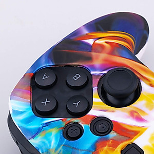 YoRHa Studded Silicone Transfer Print Cover Skin Case ONLY for Nitendo Official Switch Pro Controller x 1(Colourful Stream) with Pro Thumb Grips x 8