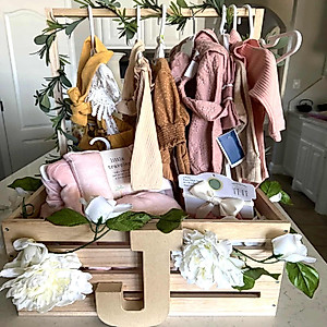 Wooden Baby Shower Crate Closet,Baby Basket with Handle,Large Baby Storage Crate Hamper,Baby Shower Gifts,Wooden Gift Crate,Welcome Gifts Basket for New Born Girls Boys,Pregnancy Gifts for New Parents