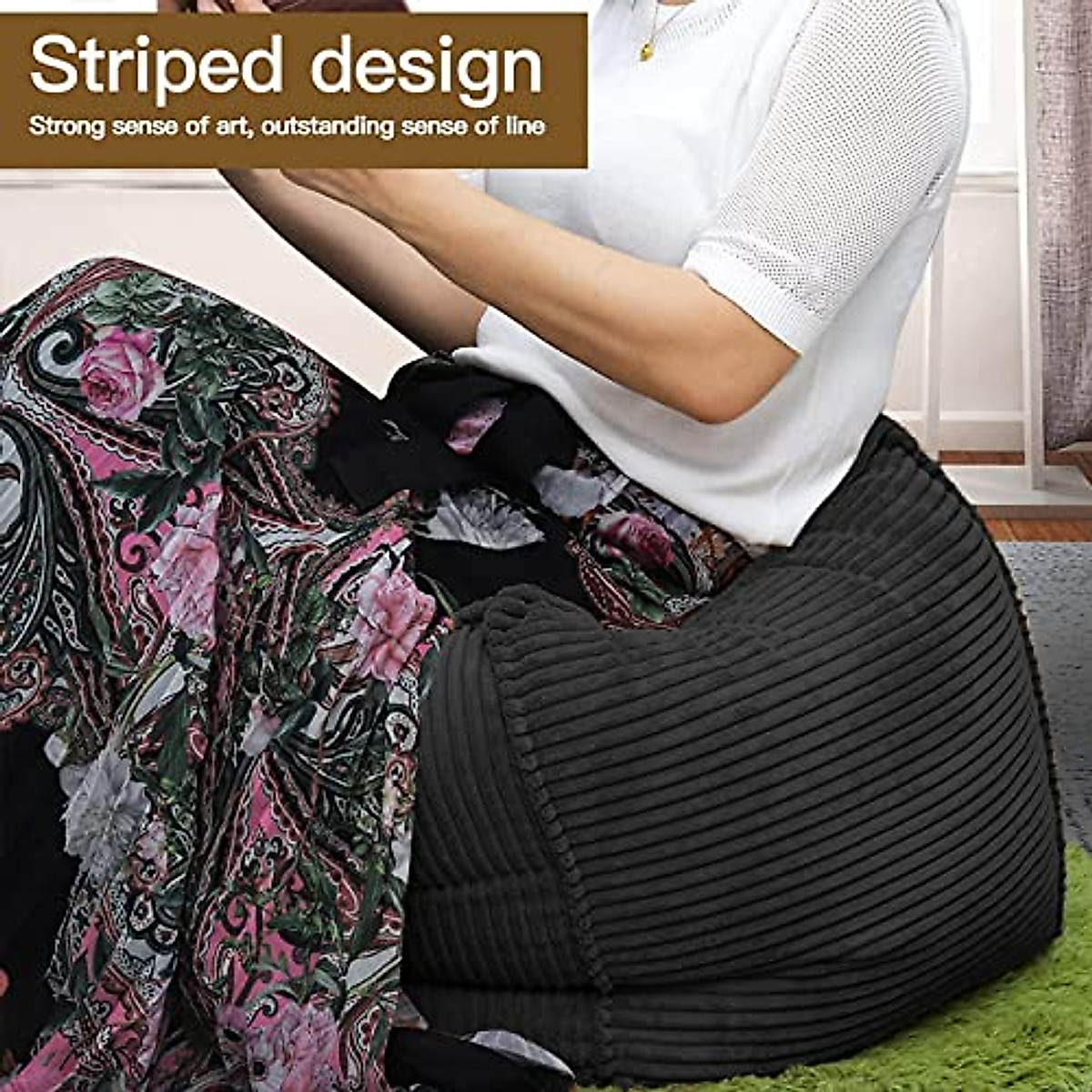 Louis Donné Unstuffed Square Pouf Ottoman Cover, Supersoft Corduroy Storage Pouf Cover for Living Room Bedroom Stool Footrest