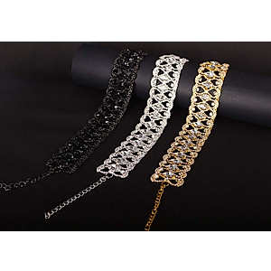 Sexy Rhinestone Choker Necklace for Women Dainty CZ Diamond Gem Chokers for Women - BLACK