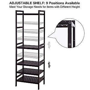 SONGMICS Adjustable Storage Shelf Rack, 5-Tier Multifunctional Shelving Unit Stand Tower, Bookcase for Bathroom Living Room Kitchen 17.7 x 12.4 x 55.9 inches, Holds up to 132 lb, Brown UBCB75BR