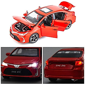 BDTCTK Compatible for 1:32 Corolla Model Car, Zinc Alloy Pull Back Toy Car with Sound and Light for Kids Boy Girl Red