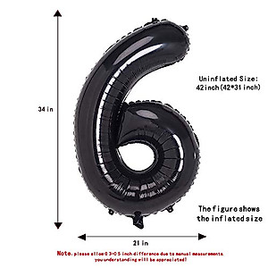 Black 6 Balloons,40 Inch Birthday Foil Balloon Party Decorations Supplies Helium Mylar Digital Balloons (Black Number 6)