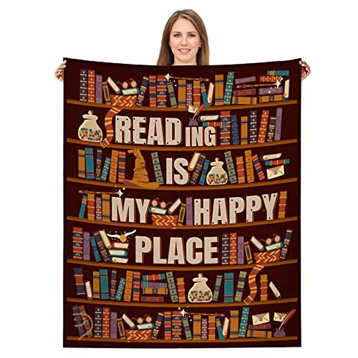 RIEDIOVS Book Lovers Gifts Blanket for Women-Gifts for Book Lovers-Librarian Gifts-60' x 50' Reading Blanket for Book Lovers on Birthday Christmas -1, 60'x50'