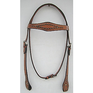 GSk Reitsports New Premium Leather Western Headstall Curved Black Mini Studs Attach