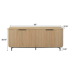 Walker Edison Modern Scandinavian Fluted Door Kitchen Storage Sideboard Buffet Cabinet Console, 69 Inch, Coastal Oak/Black