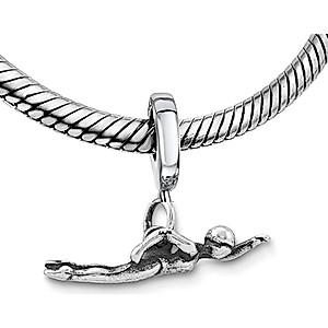 925 Sterling Silver Pendant Charm Bead For Pandora & Similar Charm Bracelets or Necklaces (Swim Swimmer Swimming)