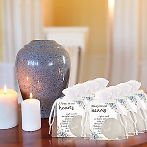 50 Set Funeral Party Favors Memorial White Candles Unscented Funeral Gifts Tealight Candles with Condolence Bereavement Cards and Organza Bags for Guest Celebration of Life Decorations (Elegant)
