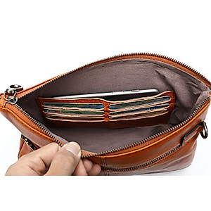 NIUCUNZH Genuine Leather Mens Clutch Bag Man Purse Handbag 12 inches Large Hand Bag Big Clutch Wallet Dye Brown