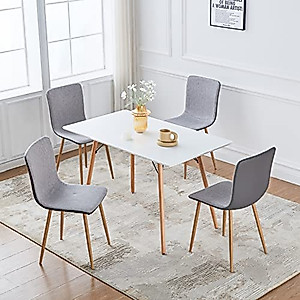 FurnitureR Dining Chair Set of 4, Scandinavian Accent Chairs Set Comfy Fabric Cushion Seat PU Back Side Chairs Kitchen Chairs with Sturdy Metal Legs for Kitchen, Dining, Living Room, Grey and Black