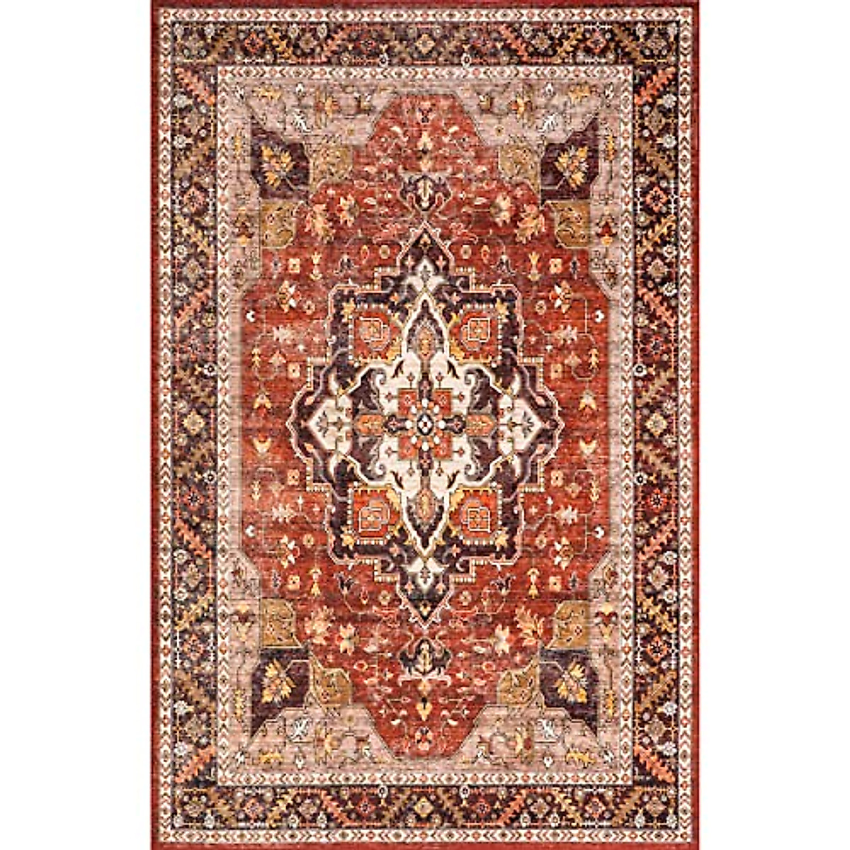 nuLOOM Hera Medallion Stain-Resistant Machine Washable Area Rug, 9' x 12', Red