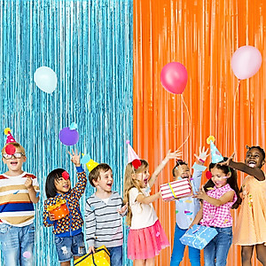 MIKIMIQI 2 Pack Blue Orange Foil Metallic Fringe Curtains for Party Decorations Blue Orange Curtain Backdrop Streamer for Birthday Party Dart War Party Supplies Party Decors, 3.25ft x 6.5ft x 2pcs