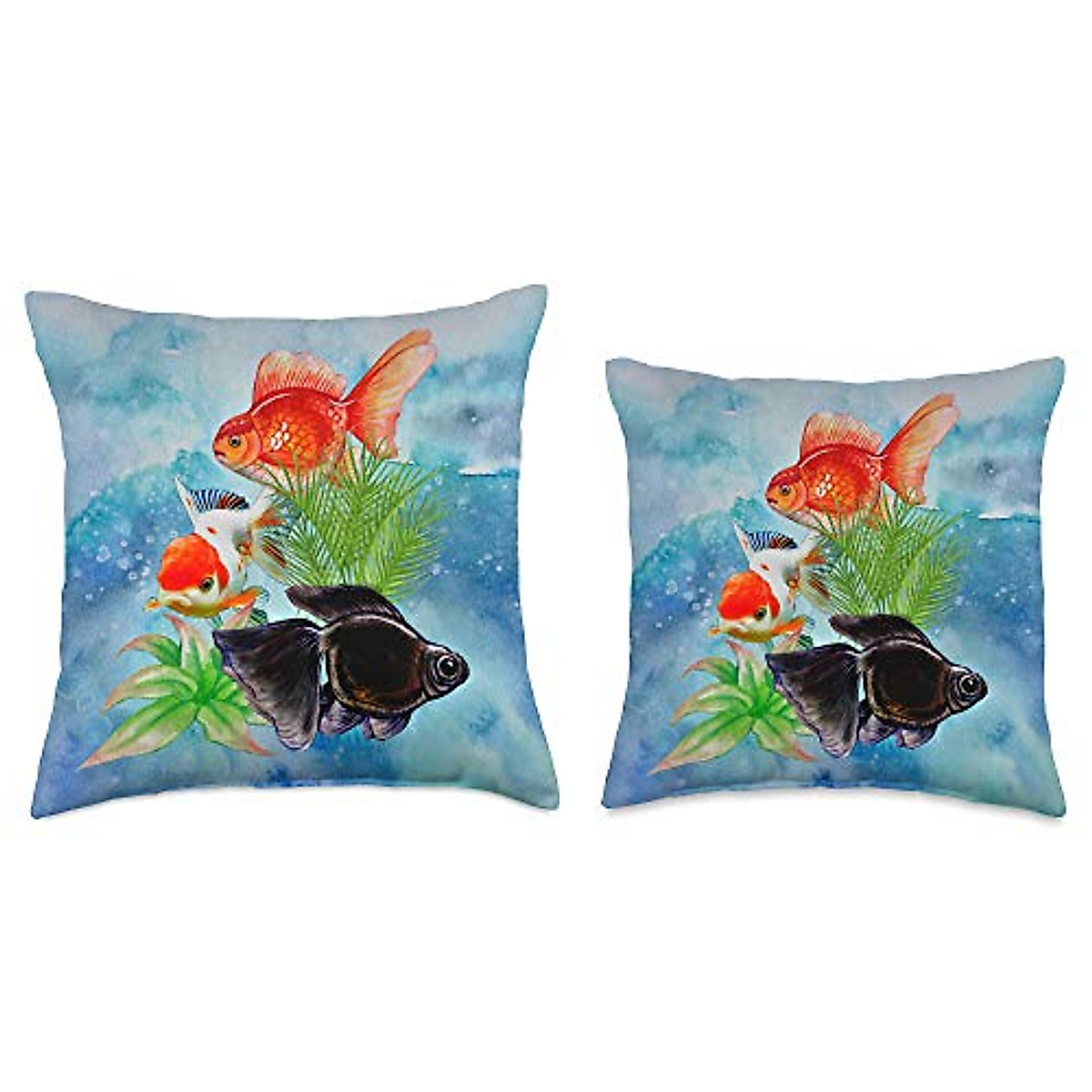 Goldfish Lovers Gifts Fancy Oranda Goldfish Black Moor Ornamental Aquarium Fish Throw Pillow, 18x18, Multicolor