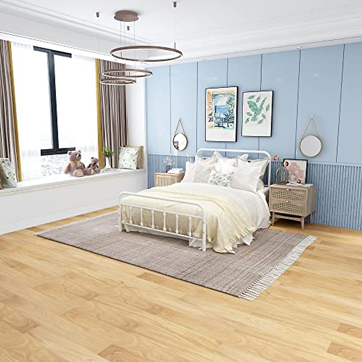 Kefair Full Size Metal Bed Frame with Headboard, Iron Mattress Foundation No Box Spring Needed,10.6 Inch Under Bed Storage, Noise Free, Easy Set Up（White