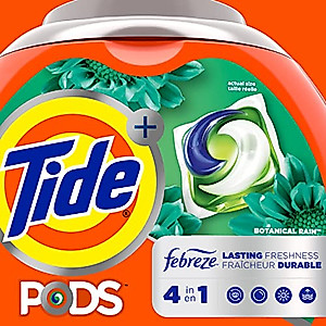 Tide PODS Liquid Laundry Detergent Soap Pacs, 4-n-1 with Febreze, HE Compatible, 85 Count, Lasting Freshness, Botanical Rain Scent