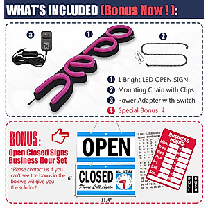 Open Signs for Business,LED Neon Open Sign,16x6 inch Lighted Sign for Restaurants Offices Retail Shops Window Storefronts,12V/1A Power Supply,with ON/OFF Switch (Vertical Rose Red)
